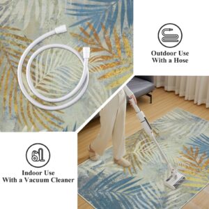 Vaukki Patio Outdoor Rug, Non Slip Picnic Outdoor Rug for Patio, Leaf Washable Outside Deck Area Rug, Outdoor Camping Carpet for RV, Deck, Camping and Patio (Blue, 3'x5')