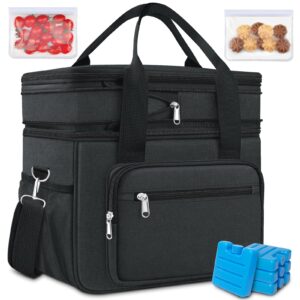 coobiiya large cooler lunch box for men, 23l expandable insulated lunch bag for work/adult with 4 ice packs&2 snack bags,double deck leakproof heavy duty cooler bags for women/travel/picnic - black