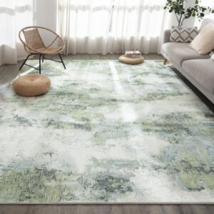 umineux living room rug 9'x12' large washable area rug with anti-slip rubber backing, modern abstract low pile rugs, ultra soft & thin, non-slip, stain resistant for dining room bedroom home decor