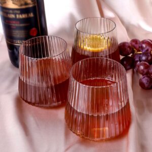 Lueumxc 40 Pack Plastic Ribbed Wine Glasses, 14Oz Origami Disposable Wine Glasses Unbreakable Clear Plastic Cocktail Glasses Recyclable Shatterproof Reusable Plastic Wine Cups (14oz 40pack)