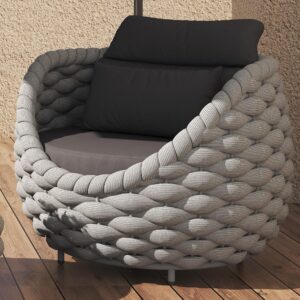 TWT 2 Pieces Patio Furniture Aluminum Armchair, All-Weather Outdoor Single Sofa, Metal Outdoor Chair with Dark Grey Cushions