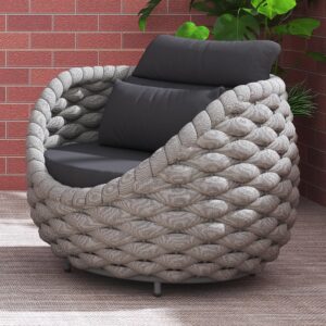 TWT Outdoor Patio Furniture, All-Weather Polyester Rope Balcony Furniture with Cushions & Pillows, Patio Couch Outdoor Patio Furniture Set for Patio, Balcony, Backyard, Deck, Poolside, Grey