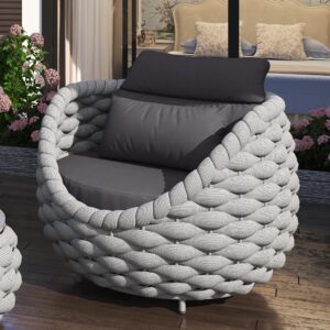 TWT Outdoor Patio Furniture, All-Weather Polyester Rope Balcony Furniture with Cushions & Pillows, Patio Couch Outdoor Patio Furniture Set for Patio, Balcony, Backyard, Deck, Poolside, Grey