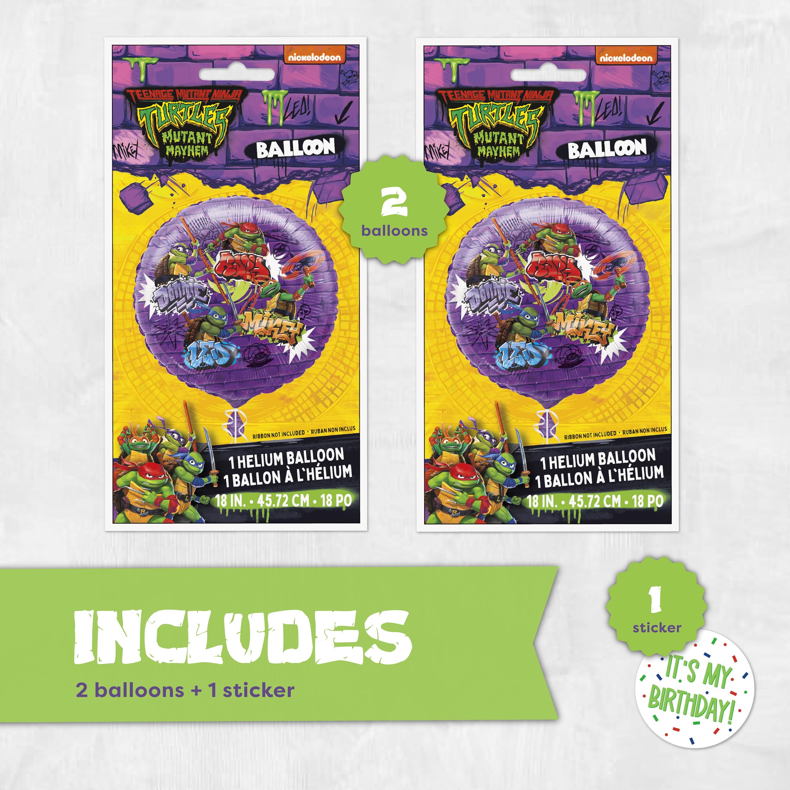 Teenage Mutant Ninja Turtle Balloons | 2 Pack | TMNT Ninja Turtle Party Decorations and Supplies | Sticker