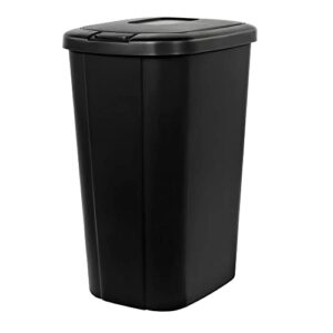 atprd solid color 13.3 gal touch top plastic trash can, spring loaded lid garbage bin for kitchen,home, bedroom, bathroom,office & slim space-saving, black