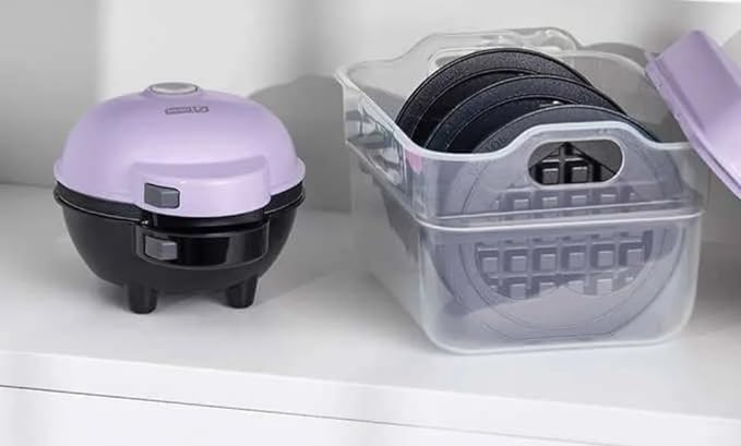 DASH Mini Waffle Maker with 7 Removable Plates-Spring Themed Plates - Bunny Clover Heart with Storage Container Non-Stick Coating- Temperature Control- Indicator Light for Home and Travel, Purple