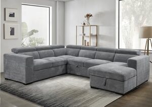 thsuper corduroy 123" oversized u shape sectional sleeper sofa with pull out bed, 7-seats sleeper sectional sofa with storage chaise and adjustable headrest for living room - dark grey