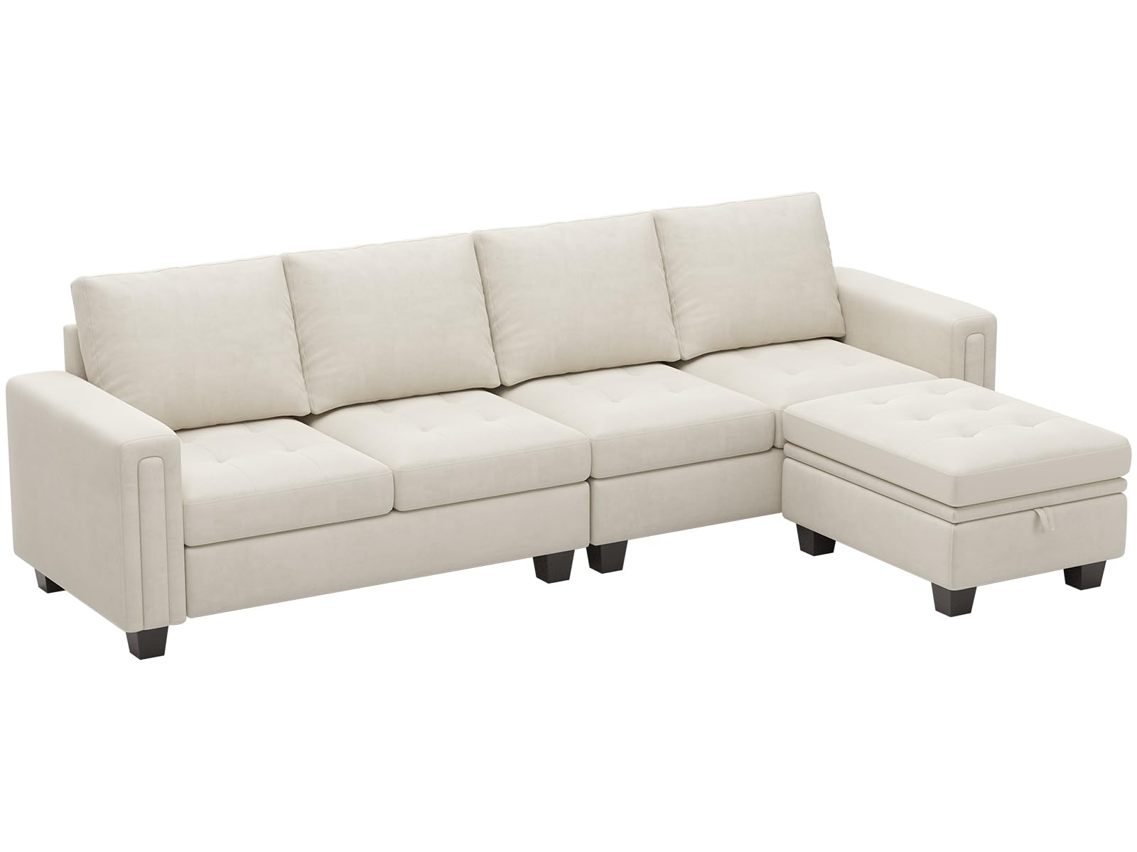 Belffin Velvet Reversible Sectional Sofa with Chasie Convertible L Shaped 4-seat Sectional Couch with Storage Ottoman Beige