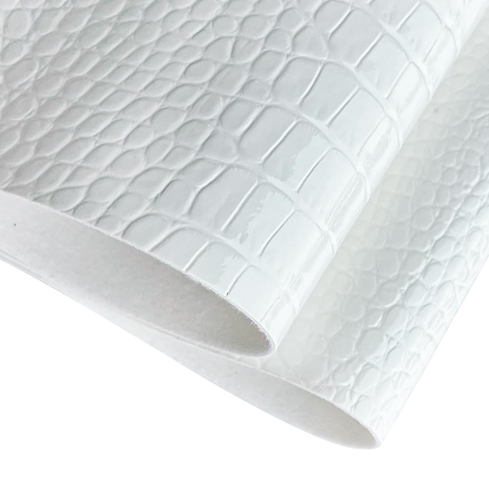 HYANG White Glossy Embossed Crocodile Texture PU Faux Leather Roll 11.8 "x 53" Very Suitable for Making Crafts, Leather Earrings, Different DIY Projects