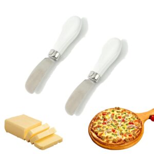 brother yixiu 2pcs ceramic handle butter knife stainless steel butter knife tableware, kitchen butter knife cheese knife, jam spatula, household cheese knife