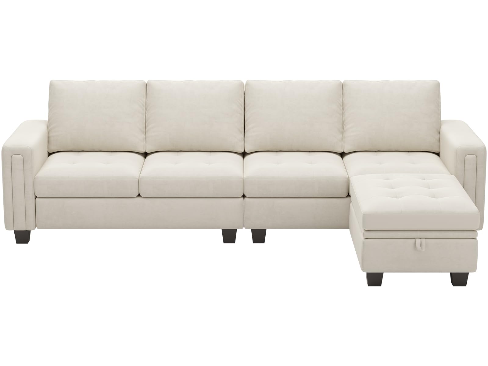 Belffin Velvet Reversible Sectional Sofa with Chasie Convertible L Shaped 4-seat Sectional Couch with Storage Ottoman Beige