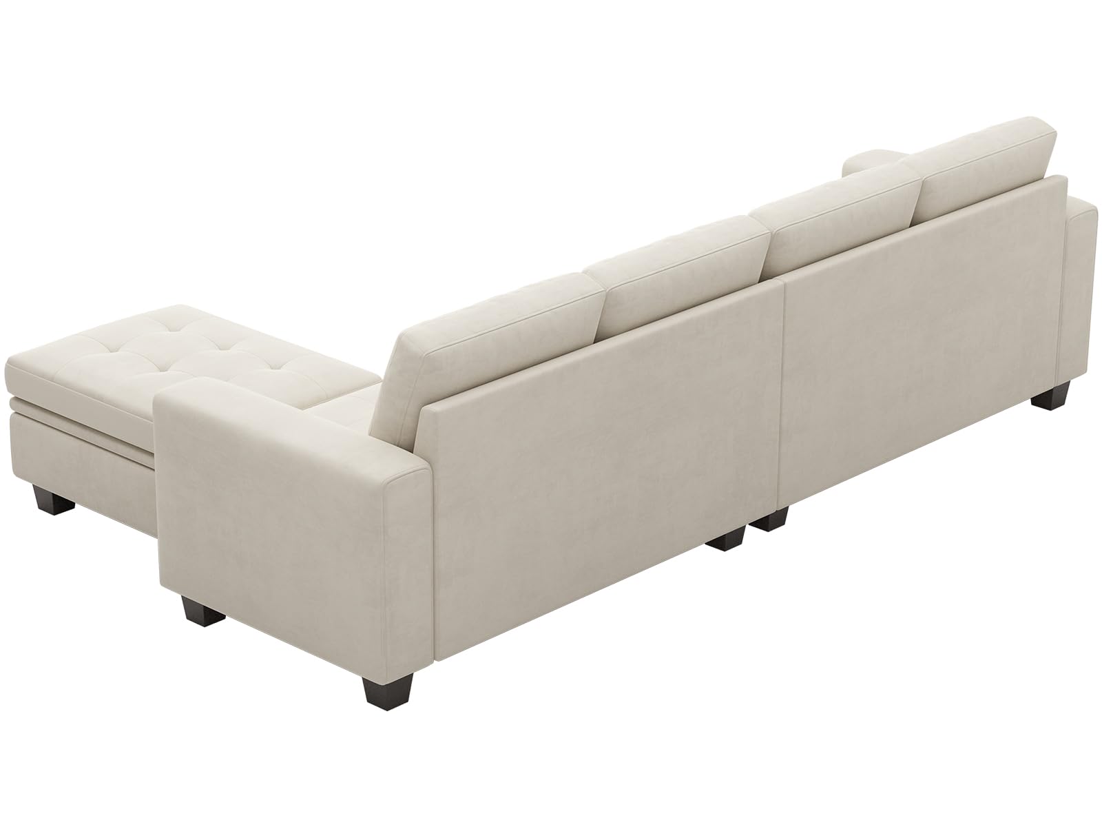 Belffin Velvet Reversible Sectional Sofa with Chasie Convertible L Shaped 4-seat Sectional Couch with Storage Ottoman Beige