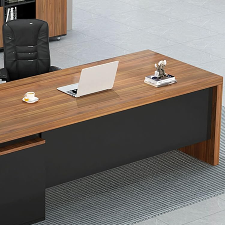 XINDAR Wood Office Desk, Office Executive Desk in L-Shaped with Cabinet and Pedestal Base (Oak-Right Hand Return, 79" L x 47" W x 30" H)