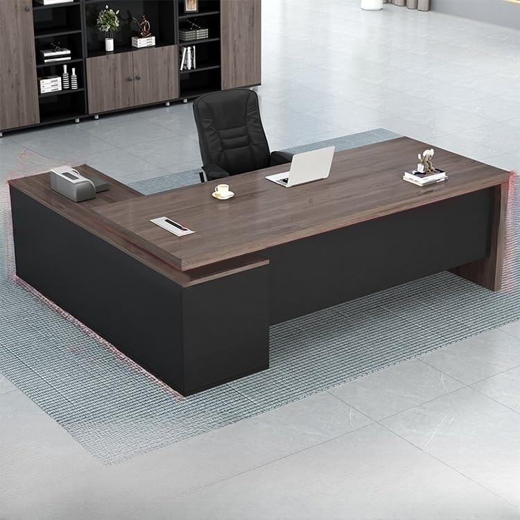 XINDAR Wood Office Desk, Office Executive Desk in L-Shaped with Cabinet and Pedestal Base (Oak-Right Hand Return, 79" L x 47" W x 30" H)