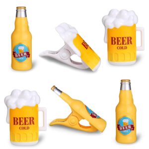 SCNWQ Beach Towel Clips - 6PC Stylish Towel Holders for Beach Chairs, Beer Design Pool Chair Clips - Cruise Essentials for Beach Vacations to Keep Your Towels Secure from Blowing Away