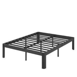 hunlostten 14 in high heavy duty full size bed frame no box spring needed, reinforced metal bed frame full platform, rounded edge, surdy steels, easy assembly