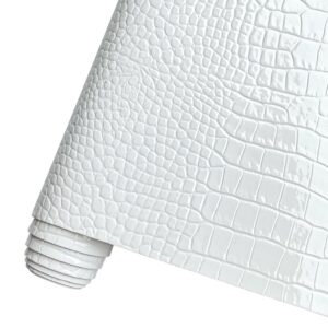 hyang white glossy embossed crocodile texture pu faux leather roll 11.8 "x 53" very suitable for making crafts, leather earrings, different diy projects