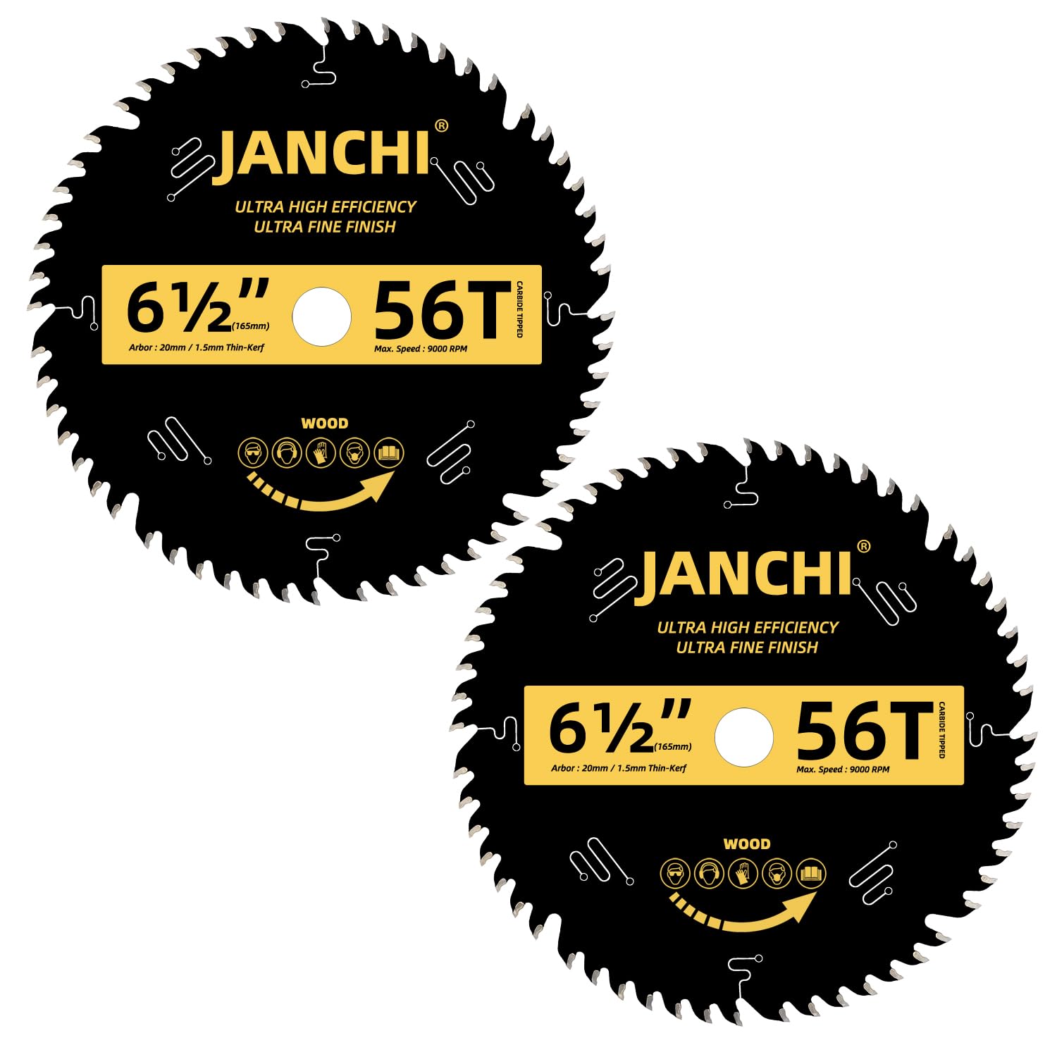 2Pack 6.5-Inch 56T Track Saw Blade, Ultra High Efficiency, Ultra Fine Finishing, 1.5mm Thin-Kerf, Compatible with Makita Plunge Saw, DEWALT Tracksaw, Wen Track Saw