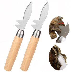 jopplim 2 pcs oyster shucking knife, upgraded oyster knife, with stainless steel thickened blade, a v-shaped notch, wooden non-slip handle, oyster shucker, suitable for shucking all kinds of shells