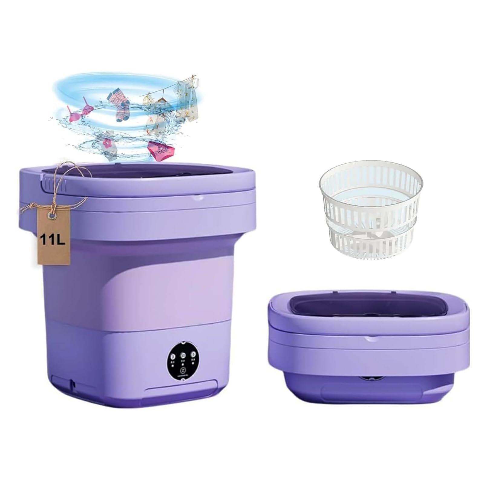 11L Portable Mini Washing Machine, Foldable, Upgraded Large Lapacity Foldable Washer With Rotary Dryer and Drainage Pump, Suitable for Apartments, Dormitories, Hotel,RVs, Camping(Purple)