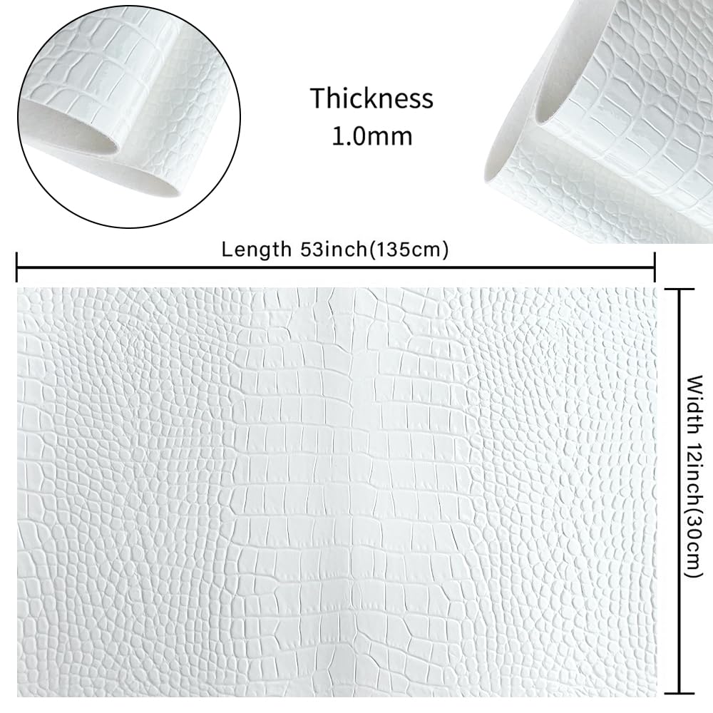 HYANG White Glossy Embossed Crocodile Texture PU Faux Leather Roll 11.8 "x 53" Very Suitable for Making Crafts, Leather Earrings, Different DIY Projects