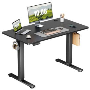 sweetcrispy electric adjustable height standing desk - 40 x 24 inch sit to stand up desk with splice board, rising home office computer table with 2 hook and wire hole for work