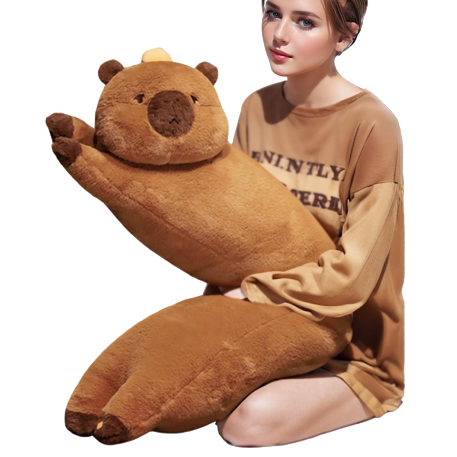 NXNYNZ Long Capybara Plush Pillow, Cute Brown 35.4inches Capybara Stuffed Animals Plushie Sleeping Hugging Body Pillow, Kawaii Capybara Soft Doll Toy with Orange Birthday Gift for Kids Girlfriend