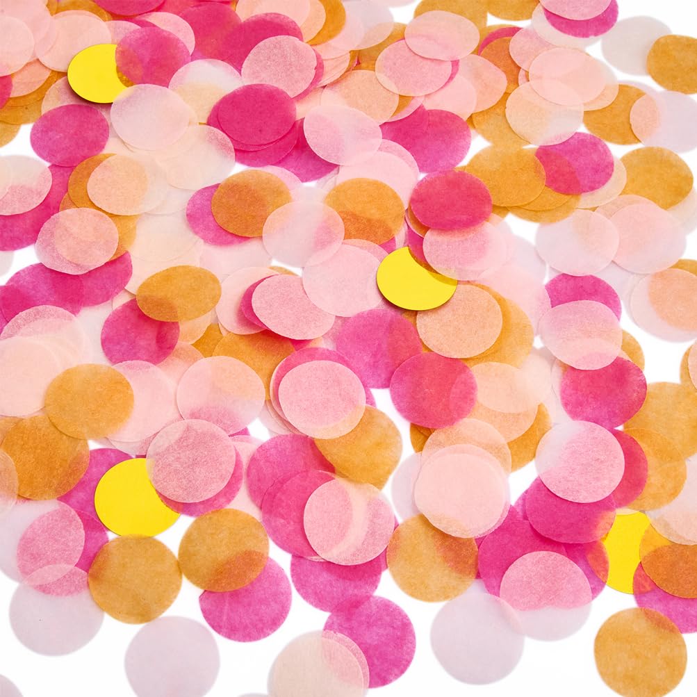 Hot Pink Orange and Gold Tissue Confetti Dots Table Decoration for Birthday Graduation Wedding Toss Groovy Fall Autumn Party, 1 inch in Diameter, 100 grams