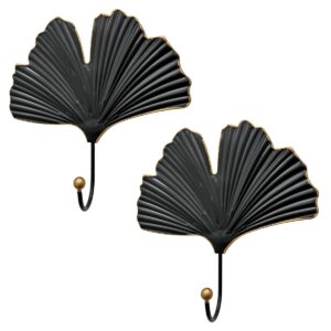 jomajo iron single hooks modern leaf decoration style for room wall mounted decoration, coats, hats, handbags scarves hanging, home decor 2pcs (6in black)