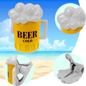 SCNWQ Beach Towel Clips - 6PC Stylish Towel Holders for Beach Chairs, Beer Design Pool Chair Clips - Cruise Essentials for Beach Vacations to Keep Your Towels Secure from Blowing Away