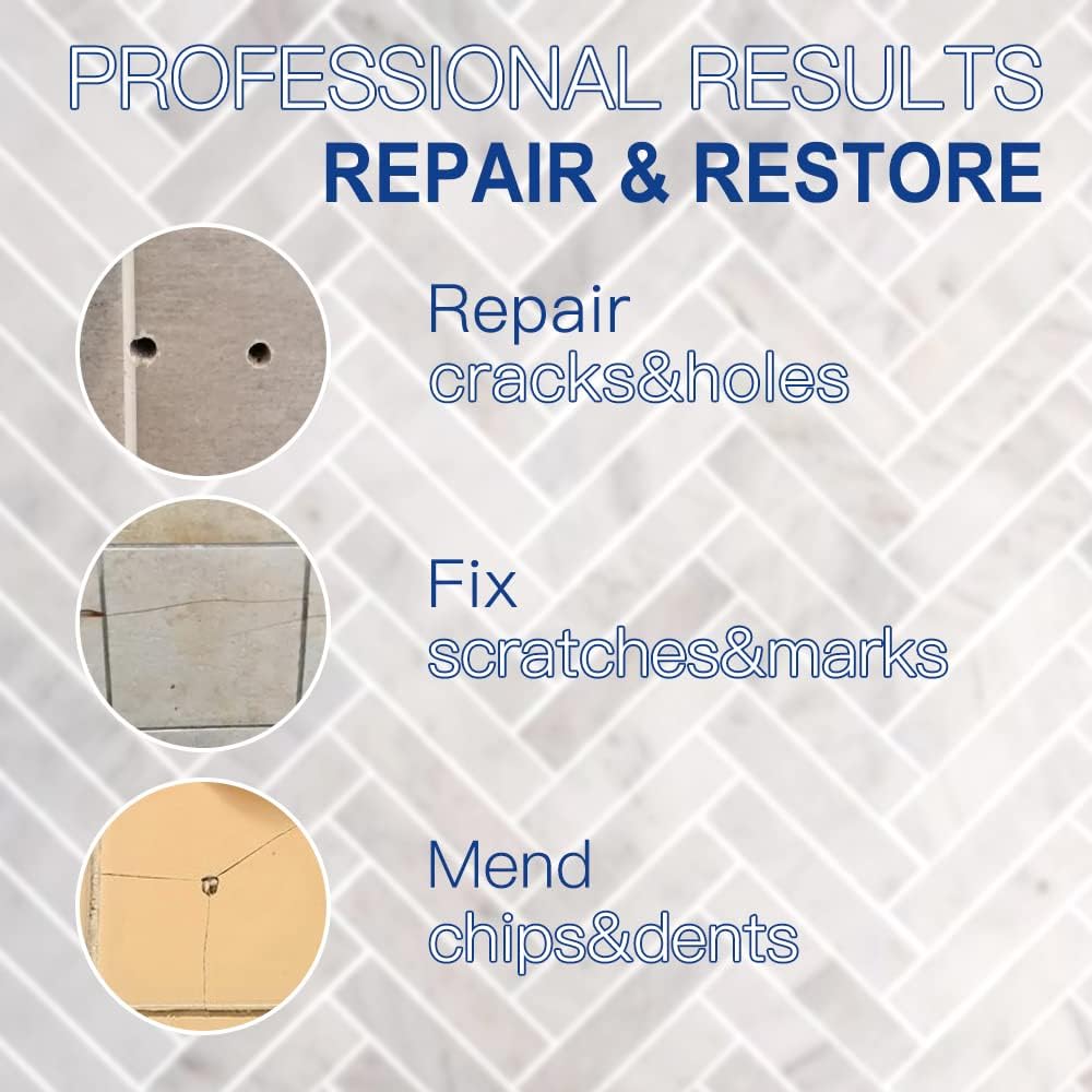 Tile Repair Kit, Ceramic Tile Repair Kit(White), Floor Cracked Tile Repair Filler - Quickly Fix Tile Chips, Cracks with Super Strong Adhesion for Porcelain, Ceramic, Acrylic, Fiberglass, Enamel