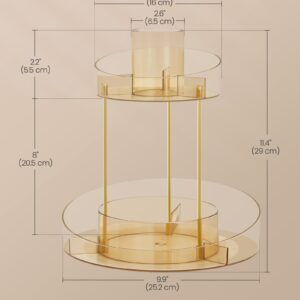 SONGMICS Makeup Organizer, 2-Tier Round Rotating Skincare Organizer, Extra Top Tray Included, Customizable, Large Capacity, Toiletries Vanity Organizer, Champagne Gold UJKA027A01