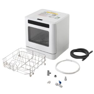 QLK-T08 800W Portable Countertop Dishwasher, 110V 4 Cleaning Functions (White)