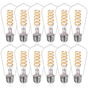 tiadio st19/st58 led edison bulbs, warm white 2700k vintage light bulbs, e26 6w led bulb dimmable 600lm, antique decorative filament led bulb for bedroom office fan lights ceiling fixtures 12 pack