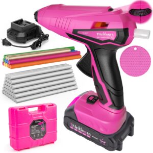 thinklearn cordless hot glue gun - 20v temp adjust hot glue gun with 43pcs full size hot glue sticks, pink fast heating glue gun and sticks set for diy, arts & craft, decorations, gift for women