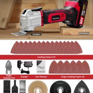 AVID POWER Cordless Oscillating Tool 20V Battery Powered Oscillating Multitool with 2.8° Oscillation Angle, Variable Speed Oscillating Saw w/ 31Pcs Accessories for Scraping/Cutting & Sanding - Red