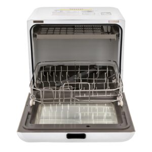 QLK-T08 800W Portable Countertop Dishwasher, 110V 4 Cleaning Functions (White)