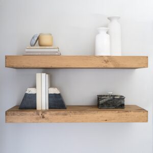 Urbandi Modern Floating Shelves 3 Inches Thick for Wall, Wide Shelves for Kitchen, Living Room, Bedroom, and Bathroom, Natural Pine Wood, Rustic Wooden Shelf, (Set of 2) (Aged Oak, 36Lx3Hx8D)