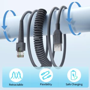 (2PCS) 16.4ft Coiled Scanner Charger Cable for Symbol/Motorola/Zebra DS2208 Cable CBA-U01-S07ZAR LS2208 LS4278 LS3578 DS6878 DS9808 DS4208 DS8108 DS8178 DS9308 DS9908 STB4278 LI4278 DS9208 USB Cable