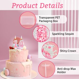 DAJISI 2.95 Inch Birthday Candle for Cake, Pink Birthday Candles Number Candles for Birthday Cakes with Crown Large Sparkler Candles for Cake Topper Decoration (Pink Crown 5)