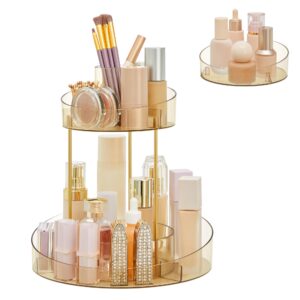 songmics makeup organizer, 2-tier round rotating skincare organizer, extra top tray included, customizable, large capacity, toiletries vanity organizer, champagne gold ujka027a01