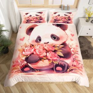 feelyou panda bedding set twin, cute panda duvet cover cartoon panda comforter cover kids toddler boys girls kids panda bedspread cover microfiber bed set with 1 pillow case(no comforter)