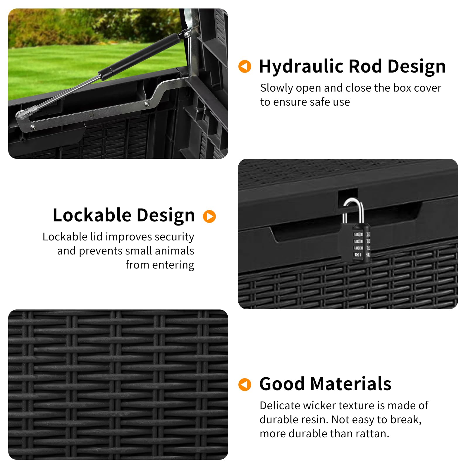 Lynkloft Outdoor Storage Box 100 Gallon Waterproof Deck Box Resin Patio Storage Bench with Lockable Lid Outdoor Storage Bin for Pillow, Cushion, Garden Tool, Black