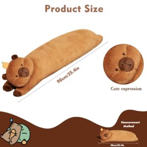 NXNYNZ Long Capybara Plush Pillow, Cute Brown 35.4inches Capybara Stuffed Animals Plushie Sleeping Hugging Body Pillow, Kawaii Capybara Soft Doll Toy with Orange Birthday Gift for Kids Girlfriend