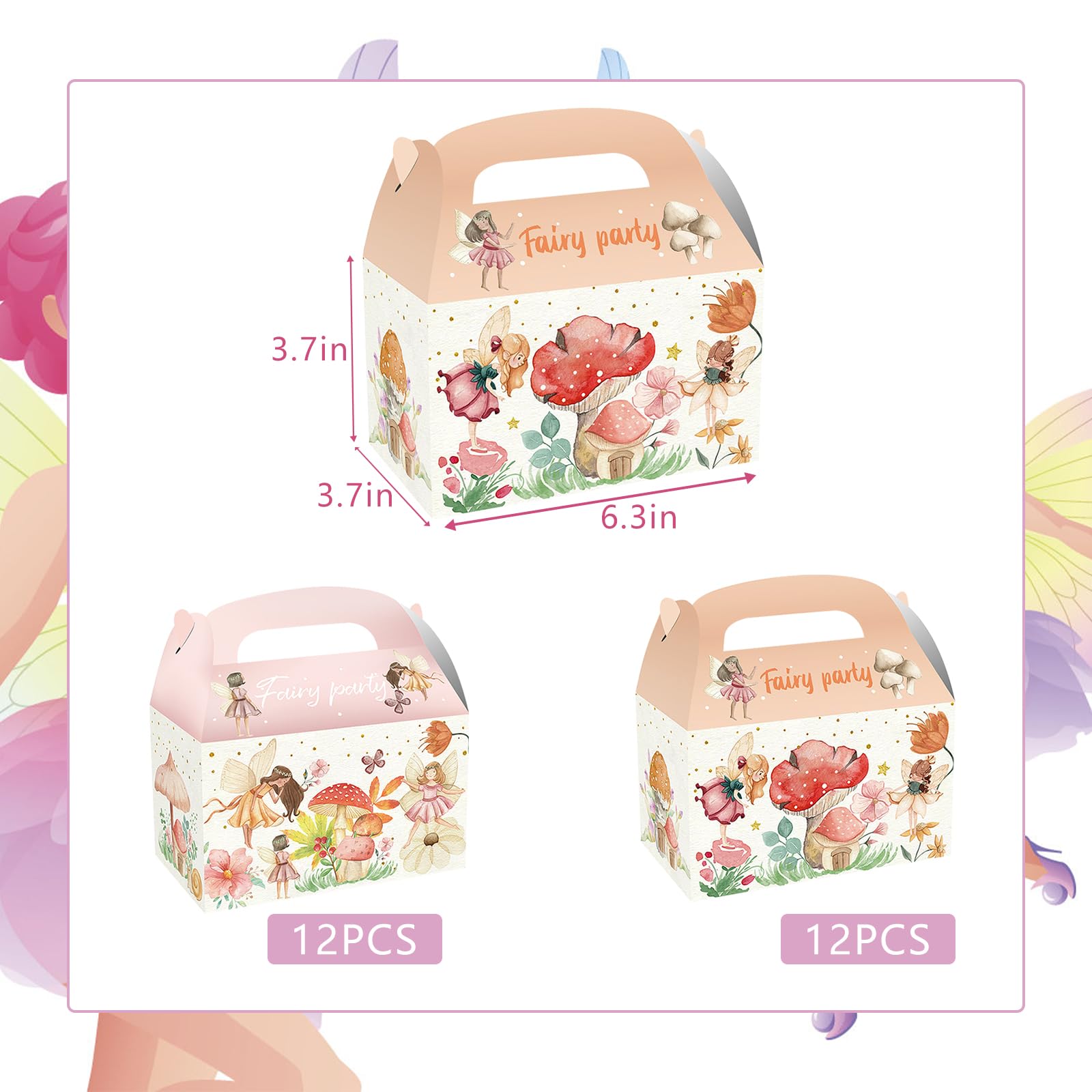 CIEOVO 24 Pack Fairy Party Cardboard Treat Box Cute Fairy Birthday Party Favor Boxes Goody Treat Boxes for Floral Fairies Theme Birthday Baby Shower Supplies