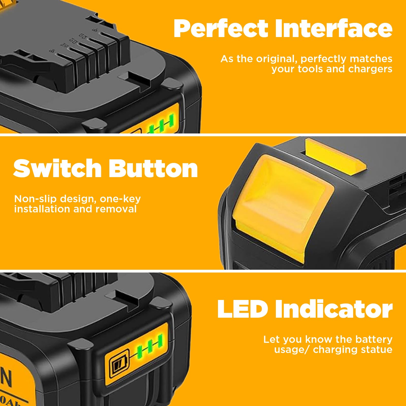 Upgraded 2Pack 8Ah Battery and Charger Combo for Dewalt 20V Max Battery and DCB102 20V Max Battery Charger for Dewalt 20V Lithium-ion Battery Replacement and DCB102 12V-20V Battery Charger Combo