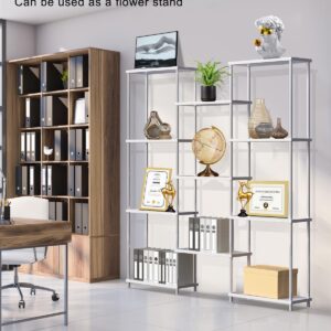 MOOACE 4 Tier Bookshelf, Industrial Style Bookcases with 11 Open Display Shelves, Open Large Storage Bookshelves Shelving with Anti-Falling Device for Bedroom,Living Room, Office Display Cabinet White