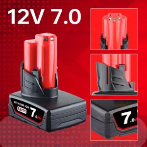 MANUFER 7.0Ah M-12 12V 2Pack Replacement for Milwaukee 12V Lithium-ion Compatible with 48-11-2420 48-11-2440 48-11-2402 48-11-2411 48-11-2410 12-Volt Cordless Power Tools