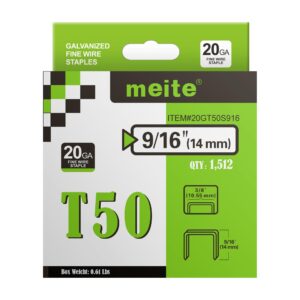 meite t50 staples, 9/16 inch heavy duty staples for staple gun, 20 gauge 3/8 inch crown galvanized upholstery staples staple gun staples (1,512 counts)