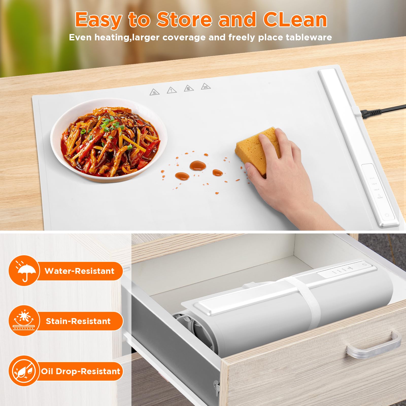 Food Warming Mat,Roll Up Portable Electric Warming Tray for Food,with 3 Temperature Settings,Silicone Heating Mat for Food,Food Warmer for Buffet Party, Sabbath, Gatherings, Daily Use